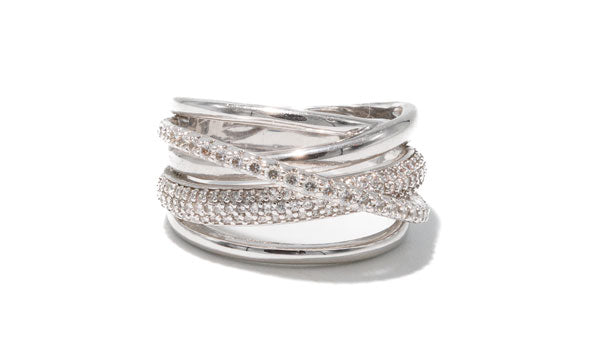 Sterling Silver Crystal Crossover Ring | PlayHardLookDope